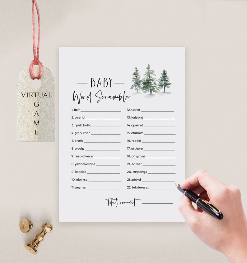 Pine Tree Baby Shower Game Bundle Printable Virtual / | Etsy