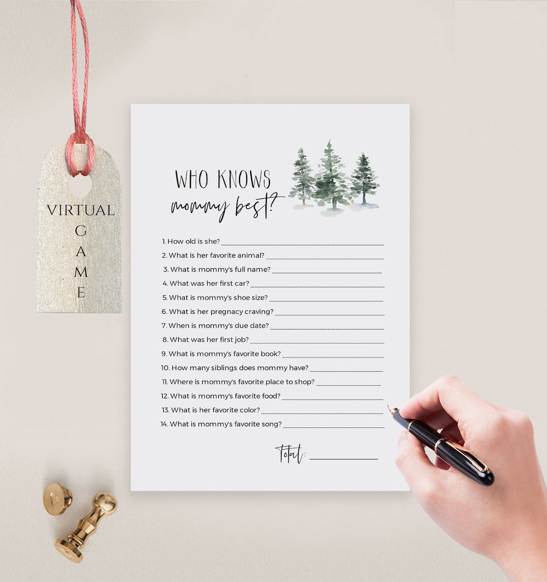 Who Knows Mommy Best, Pine Tree Forest Baby Shower Games Printable ...