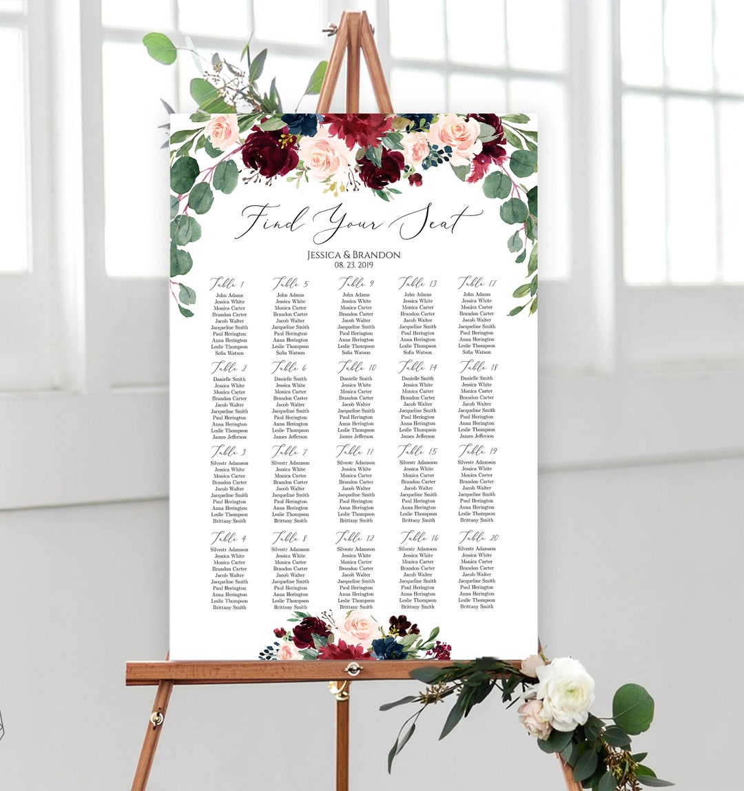 DIY Wedding Seating Chart Template Fully Editable Seating Chart Board ...