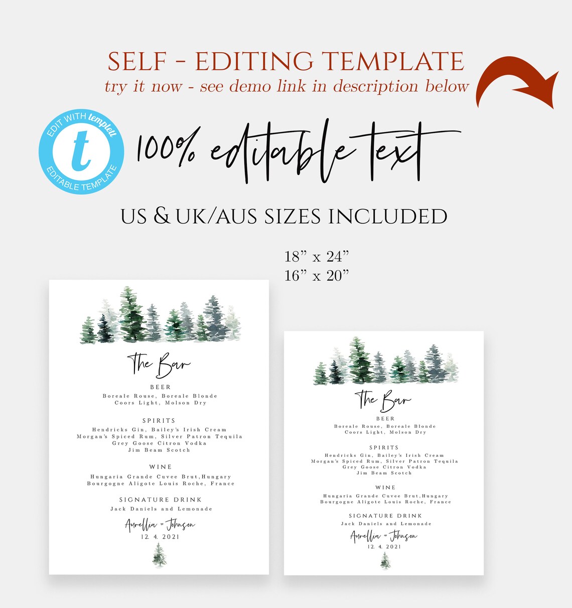 Bar Menu Sign Template Bar Sign Printable Editable Bar Menu | Etsy