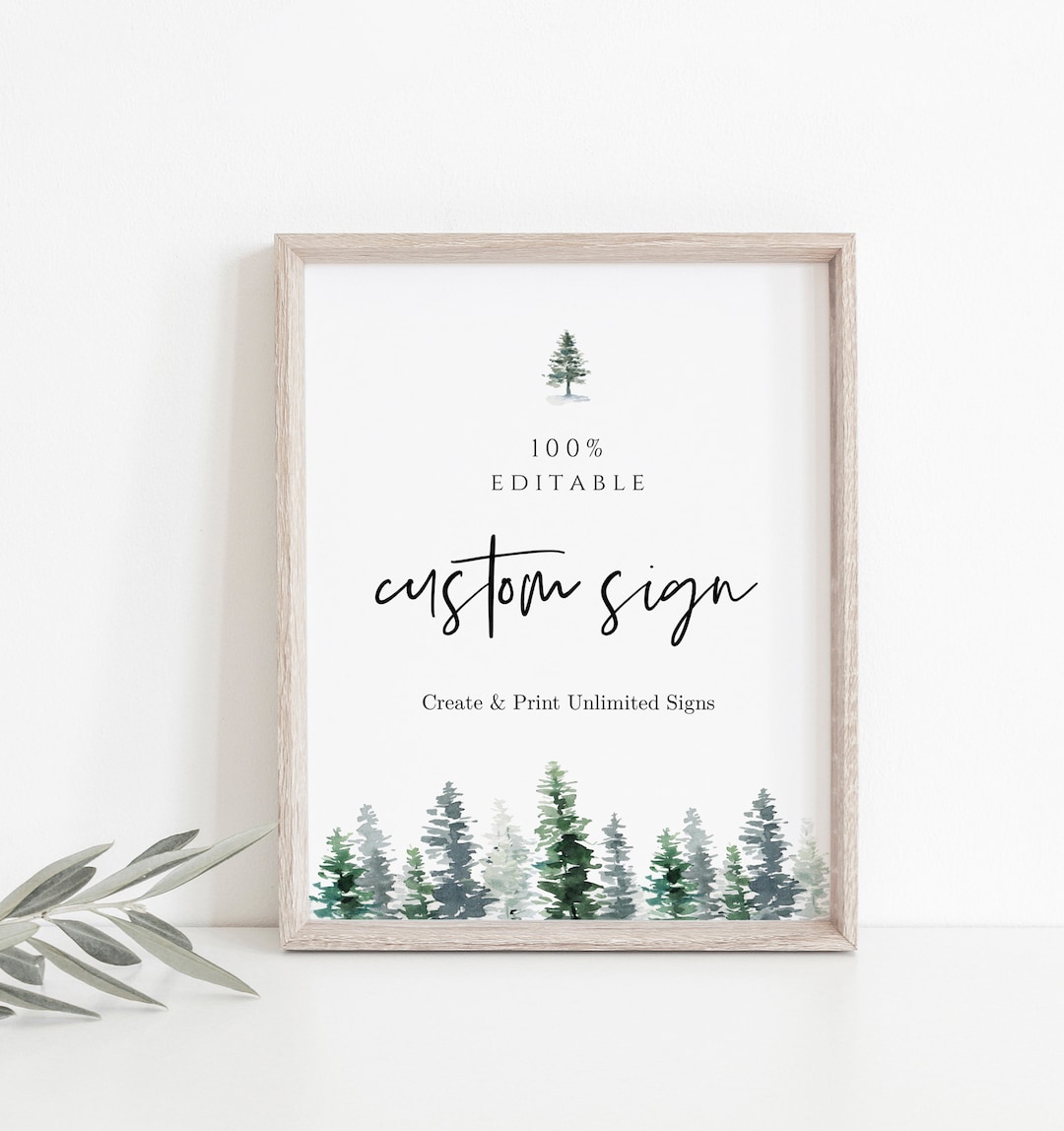 Evergreen Pine Tree Wedding Sign Template: Editable Custom Bridal ...