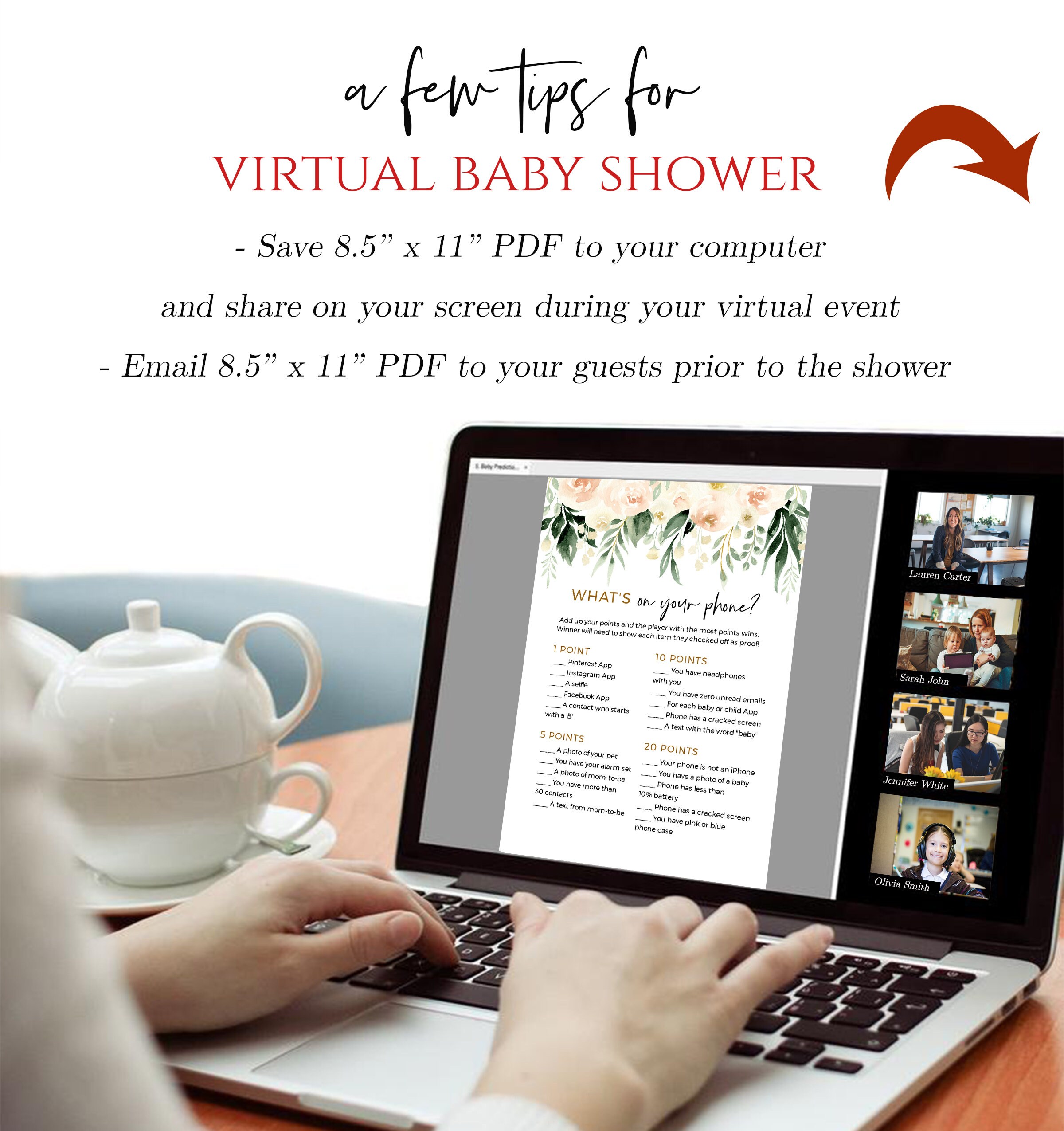 What's in Your Phone Game Printable + Virtual / Editable Baby Shower ...