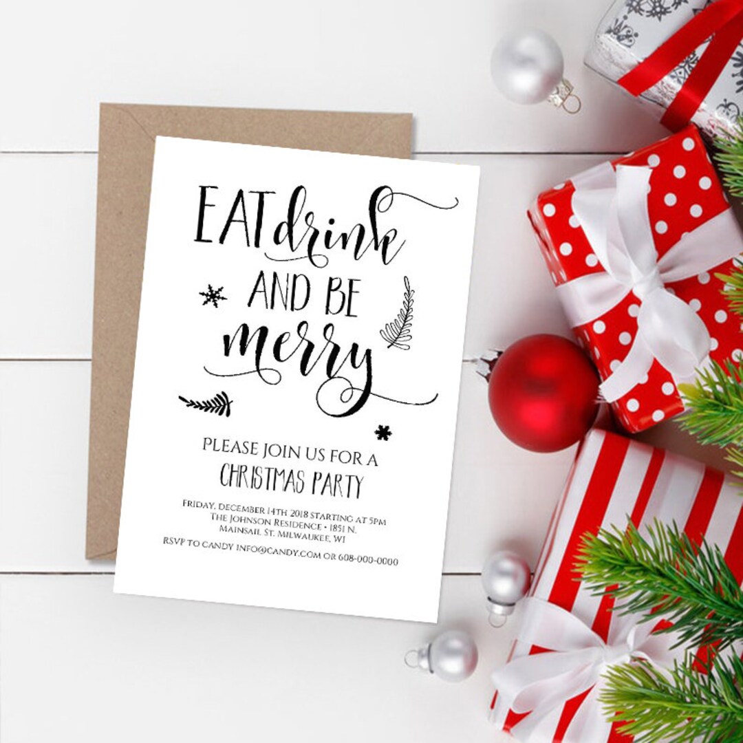 Rustic Christmas Invitation, Printable Holiday Party Invitation ...