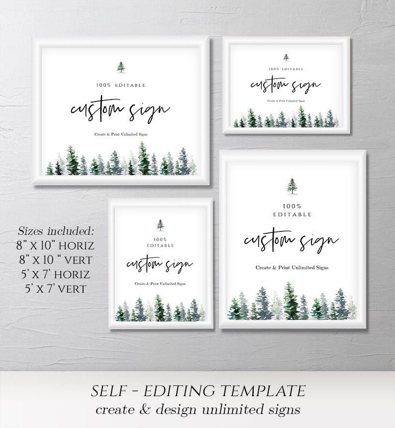 Evergreen Pine Tree Wedding Sign Template: Editable Custom Bridal ...