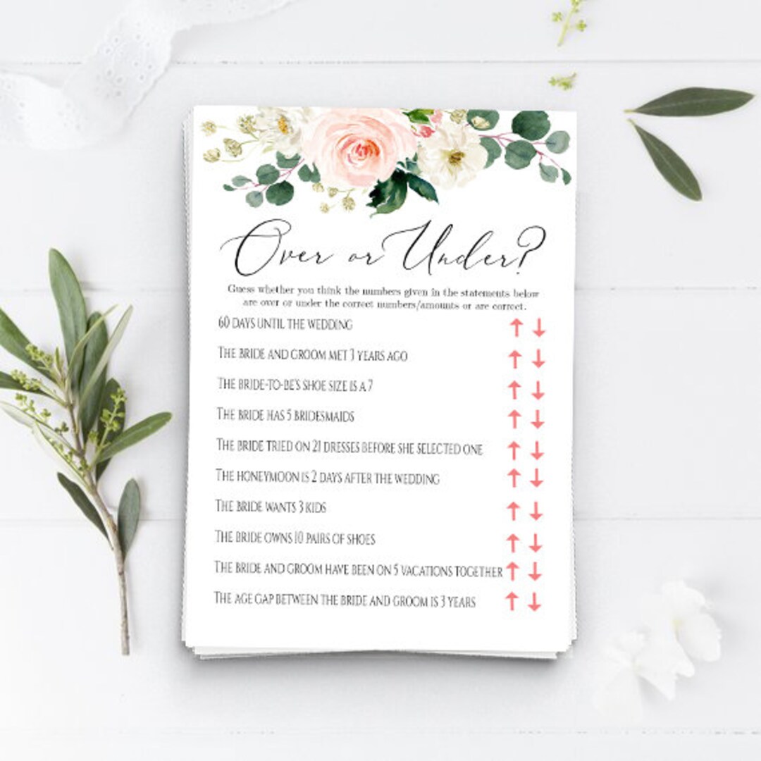 Over or Under Bridal Shower Games Over or Under the Number, Fun, Funny ...