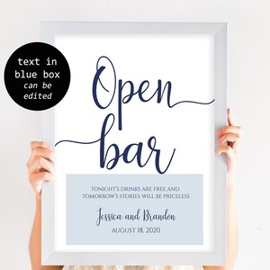 Printable Open Bar Sign Open Bar Wedding Sign Party Signs Bridal Shower ...