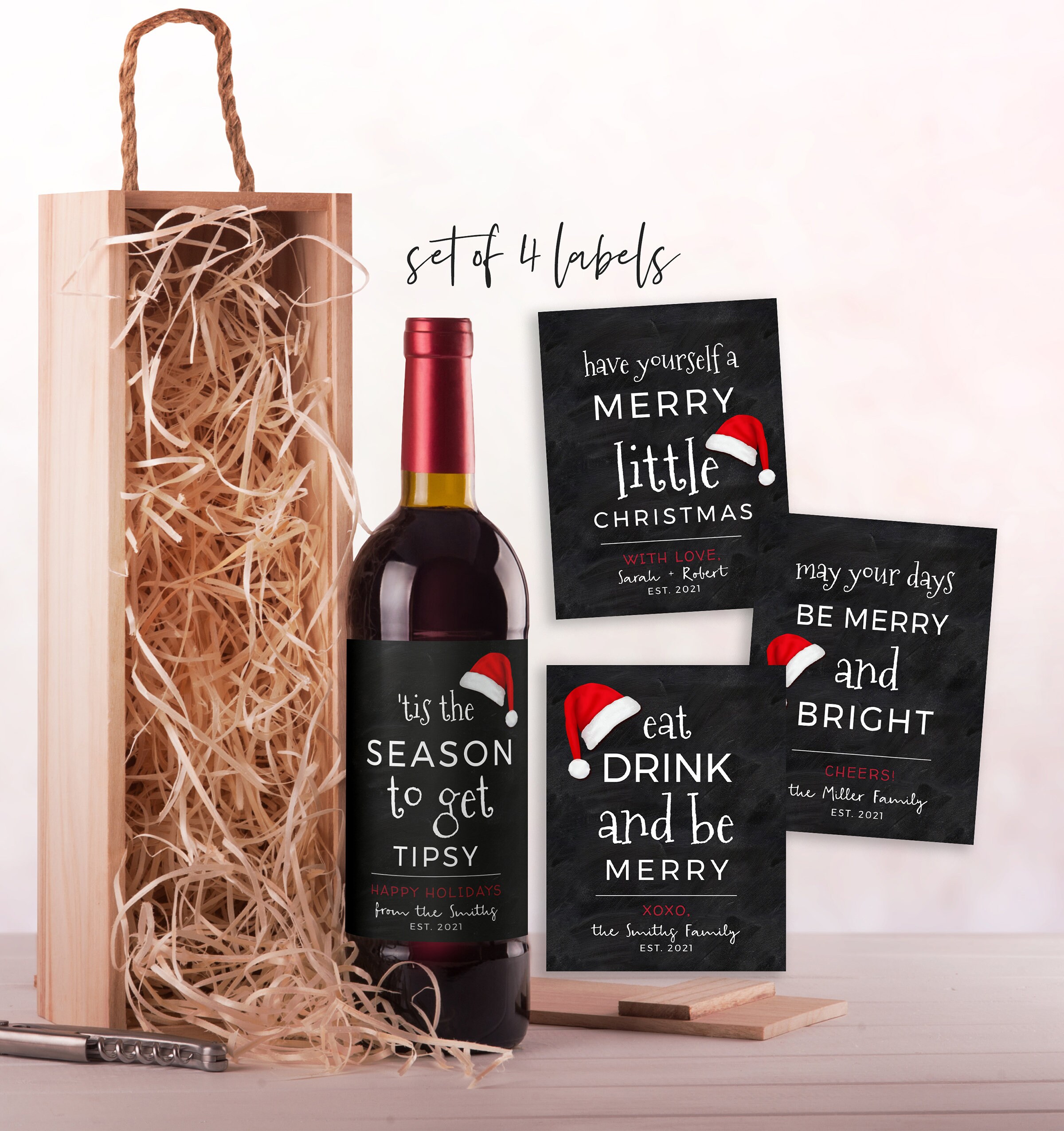 Christmas Wine Label Xmas Wine Bottle Christmas Gift Ideas | Etsy