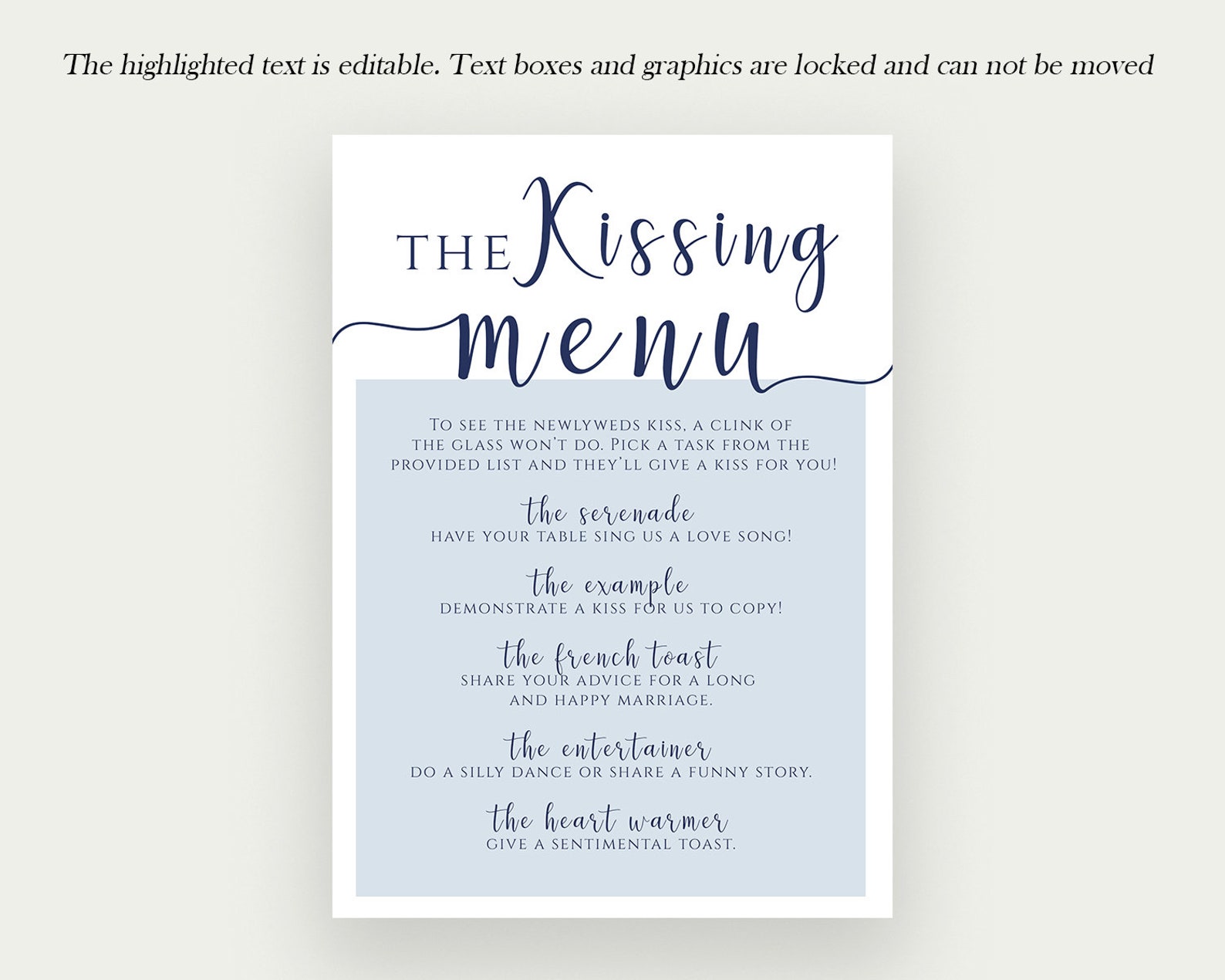 Printable the Kissing Menu Printable Wedding Kissing Menu - Etsy Canada