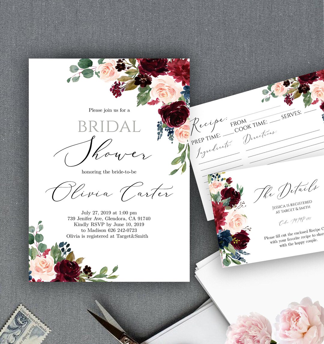 Bridal Shower Invitation Template Bridal Shower Invite, Details Card ...