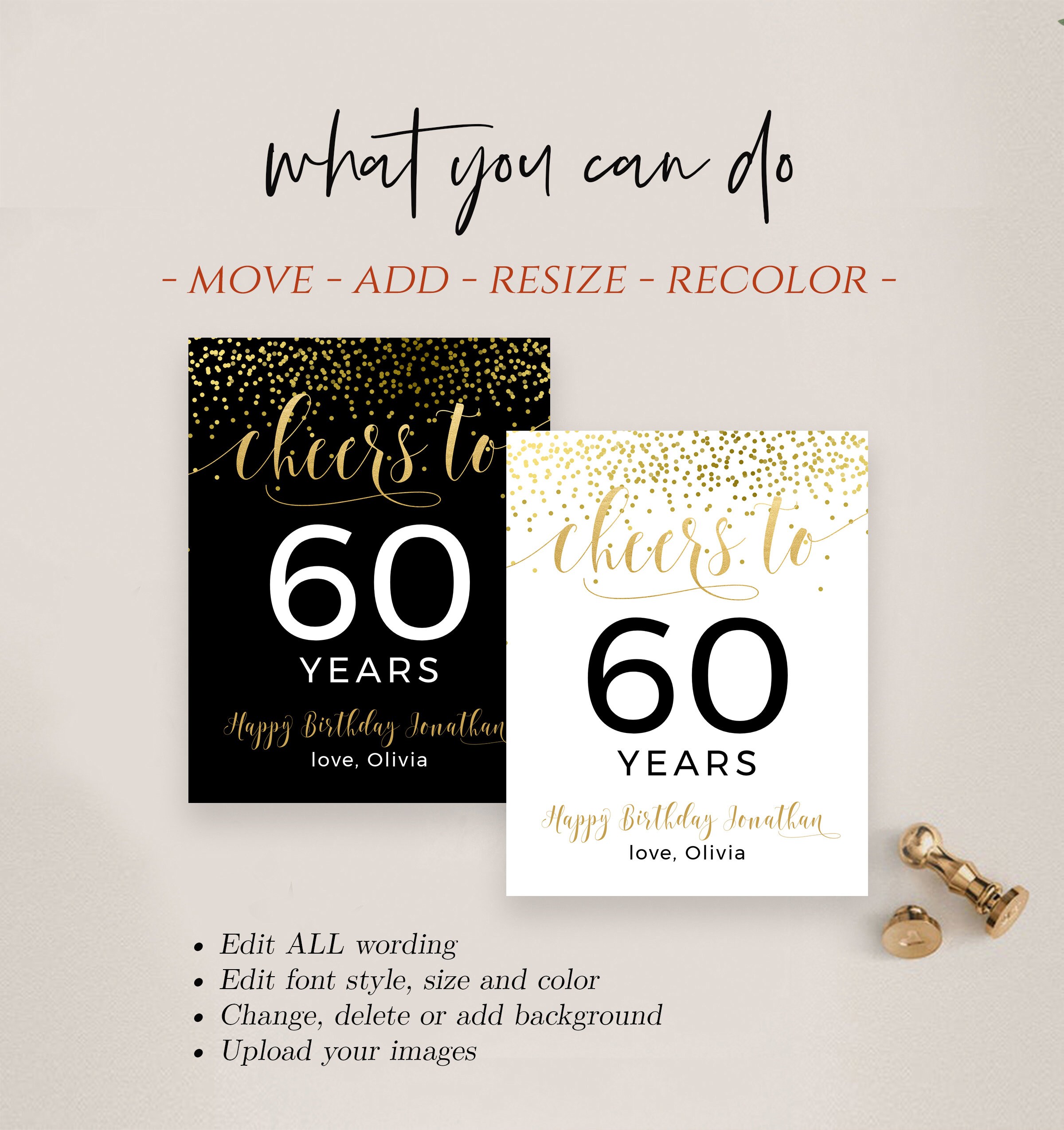 Cheers to 60 Years Wine Label: Editable Birthday Gift (digital Download ...