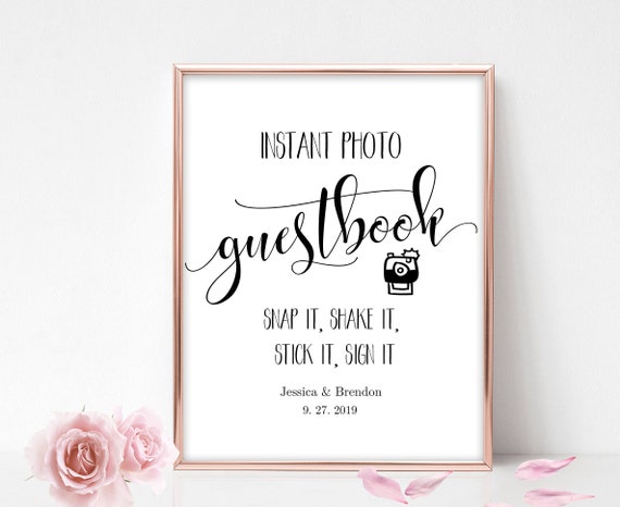 Editable Instant Photo Guestbook Sign Personalized Photo Booth Sign Photo Booth Guest Book Snap It Shake It Stick It Sign It Wedding Photo Etsy