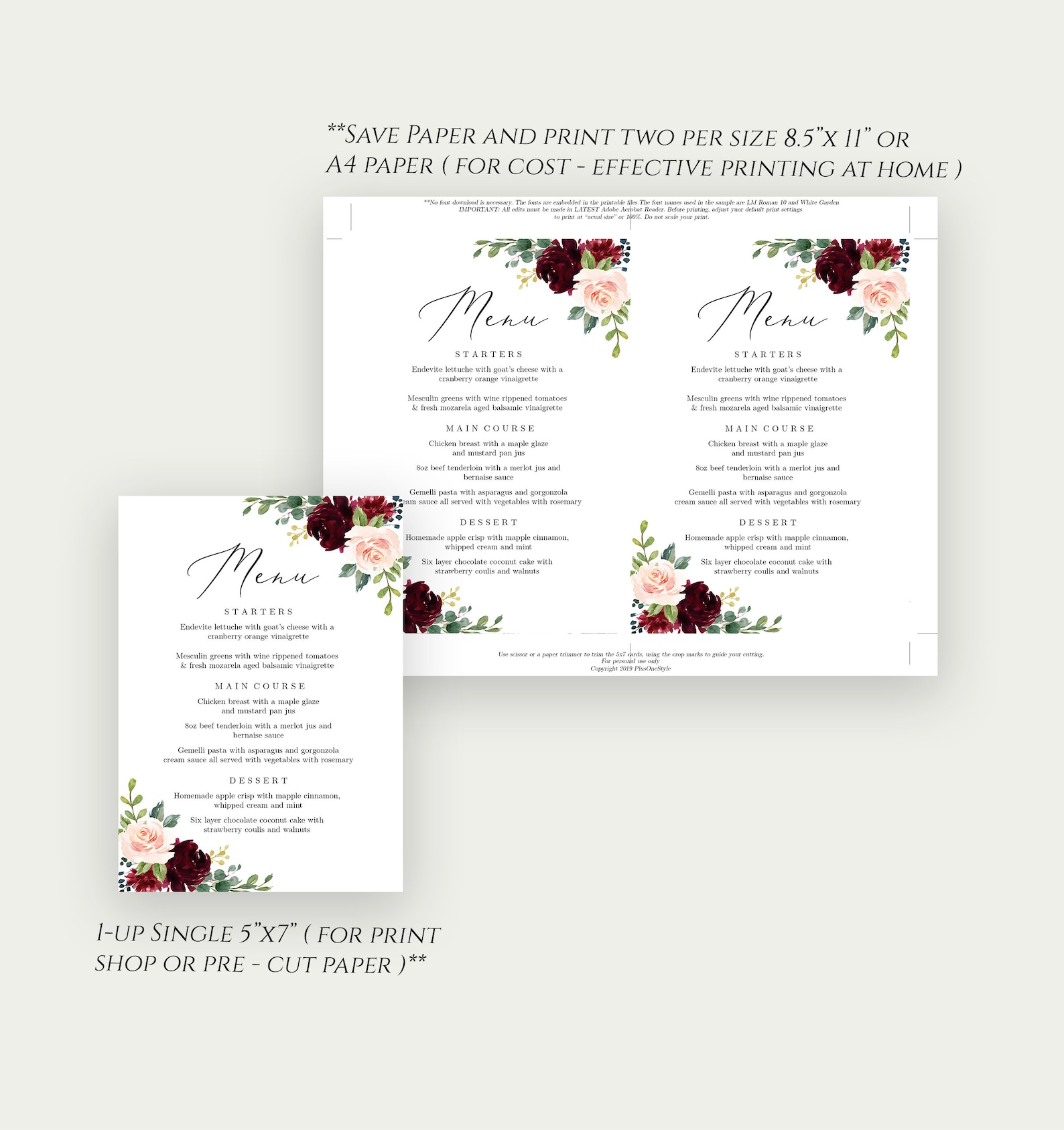 Wedding Menu Cards Wedding Dinner Menu Card Template Fully | Etsy