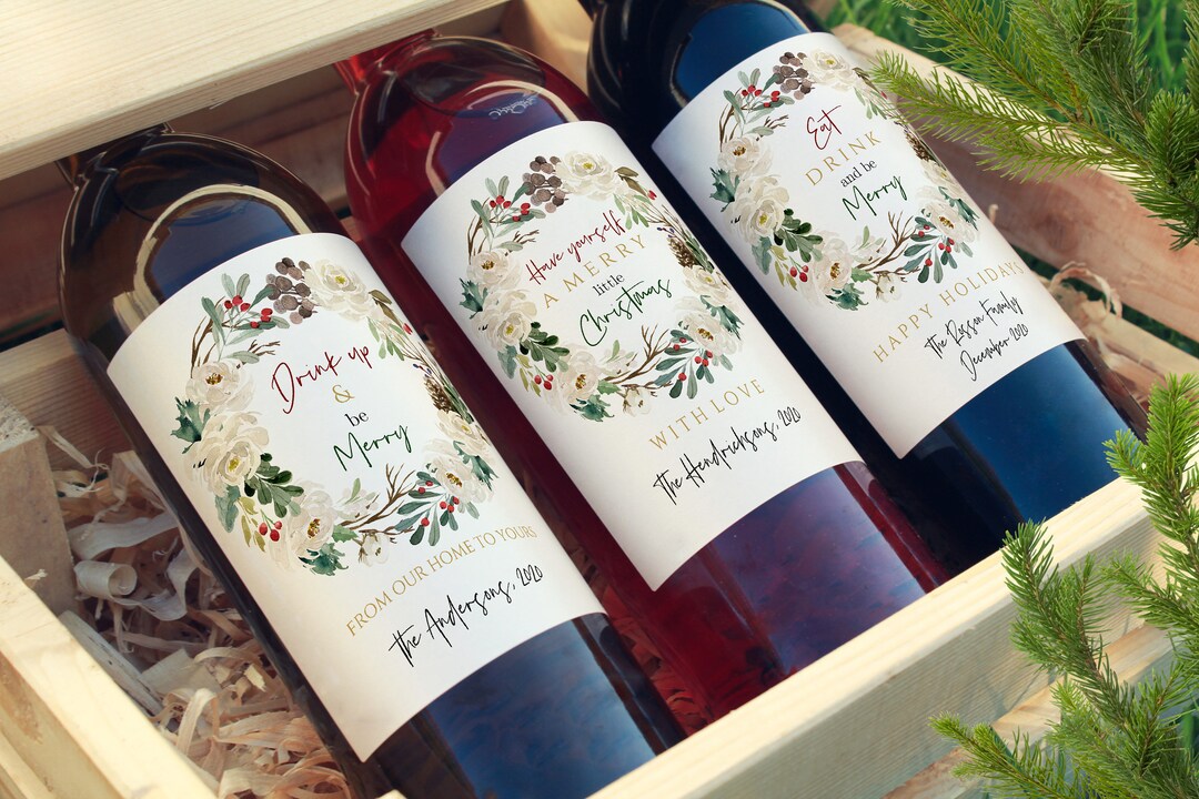 Christmas Gifts Holiday Wine Labels Printable Holiday Wine Bottle ...