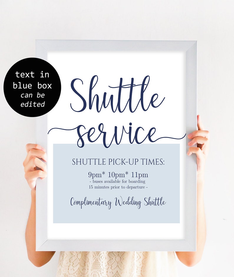 Navy Blue Wedding Shuttle Service Sign Printable Wedding - Etsy