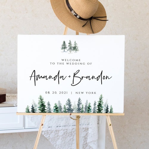 Watercolor Mountain Wedding Welcome Sign Printable Minimalist - Etsy