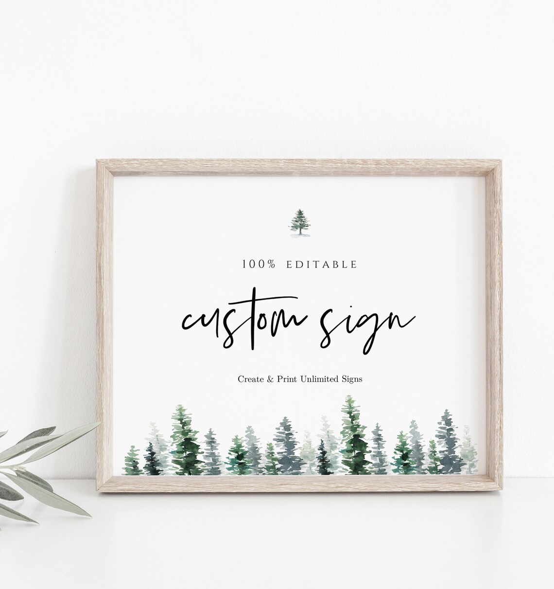 Evergreen Pine Tree Wedding Sign Template: Editable Custom Bridal ...