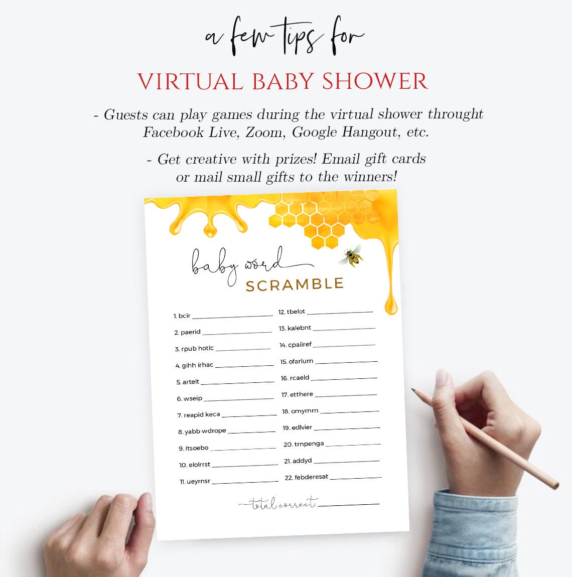 Bee Baby Word Scramble Game Printable + Virtual, Editable Template ...