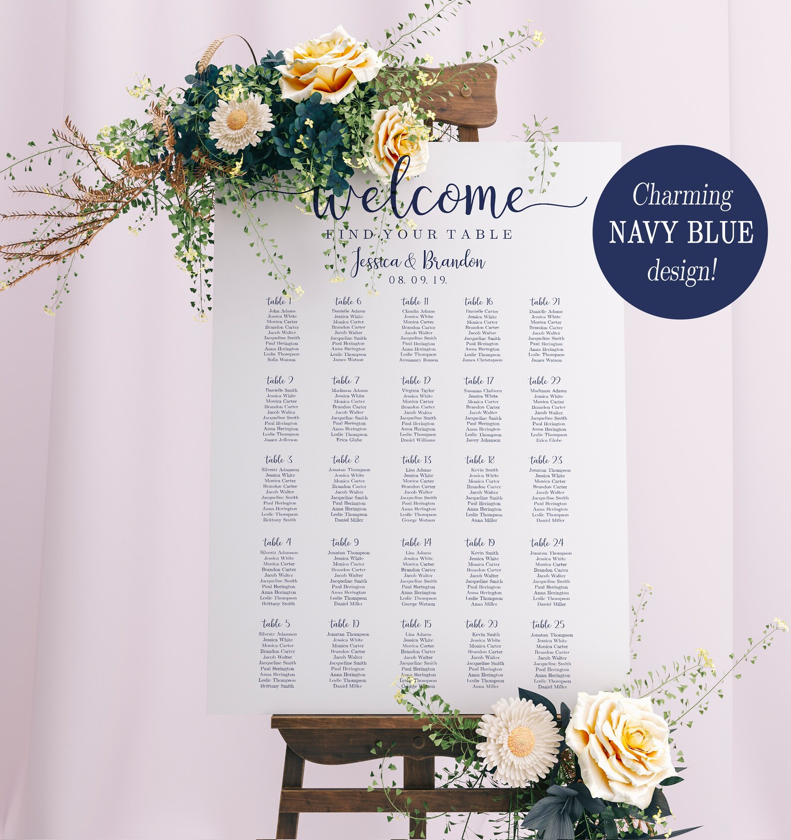 Navy Blue Seating Chart Template PDF up to 350 Editable - Etsy