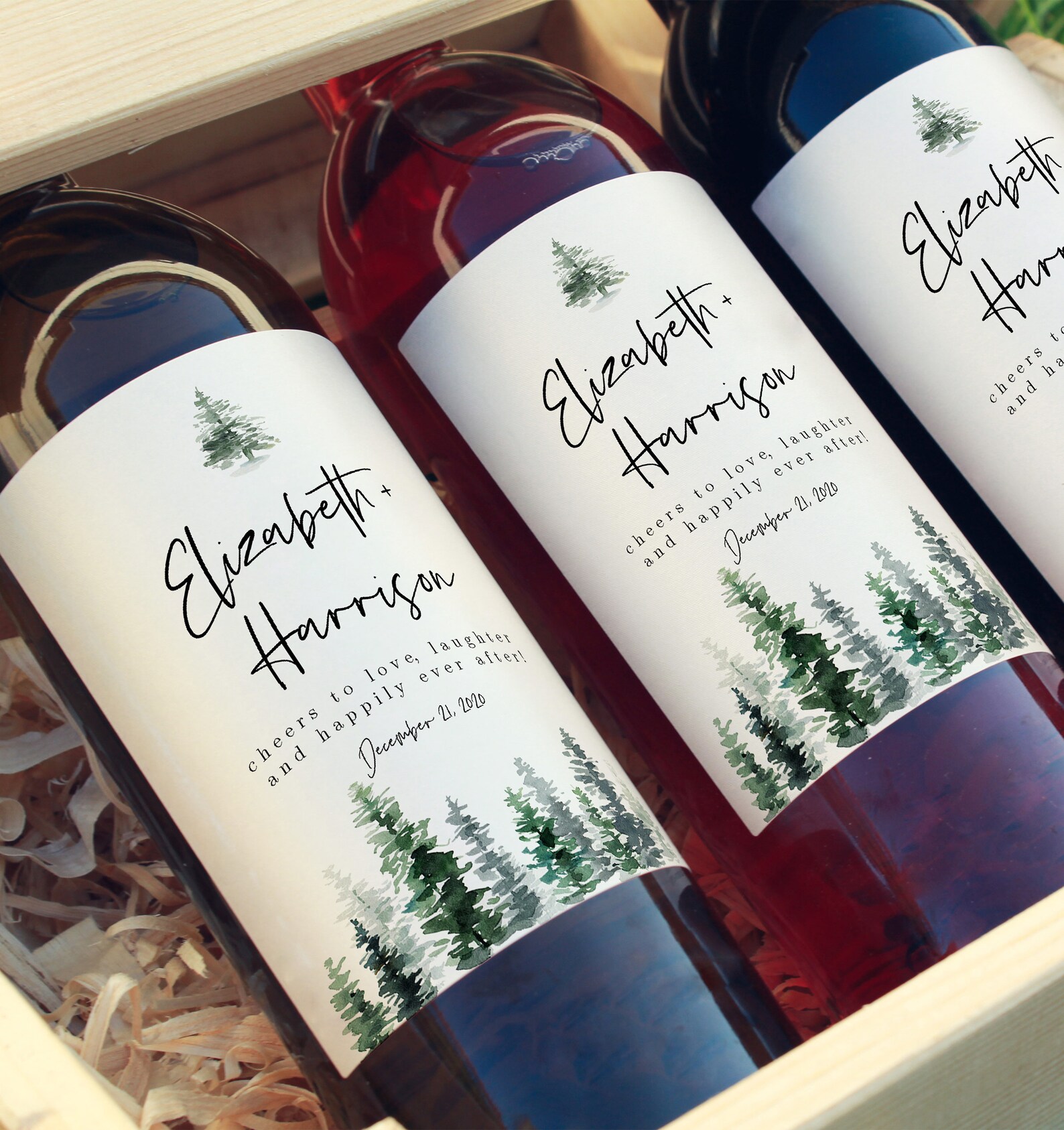 Pine Tree Wedding Wine Labels Personalized Wine Label - Etsy