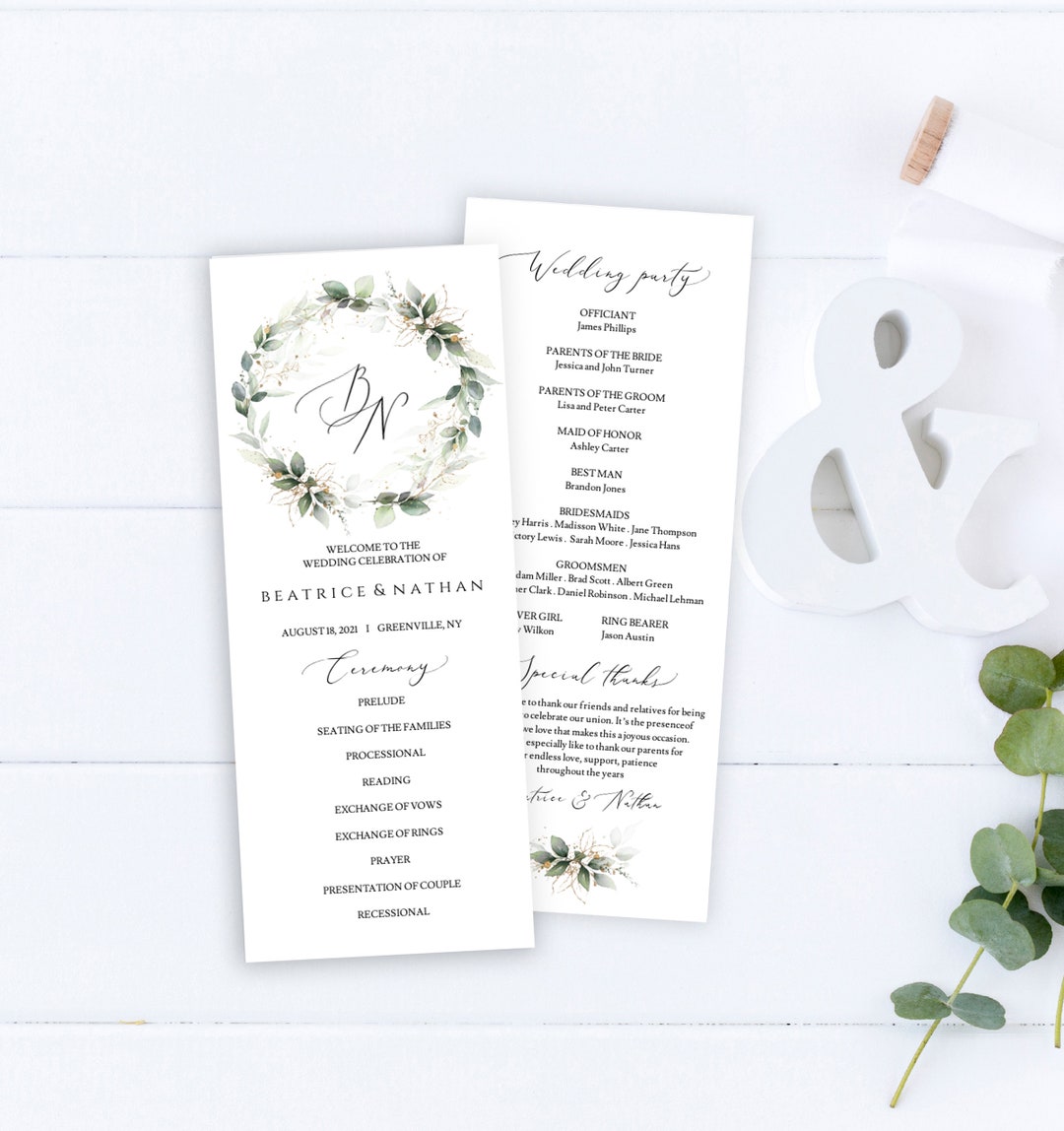 Wedding Program Template, Printable Program for Wedding, 100% Editable ...