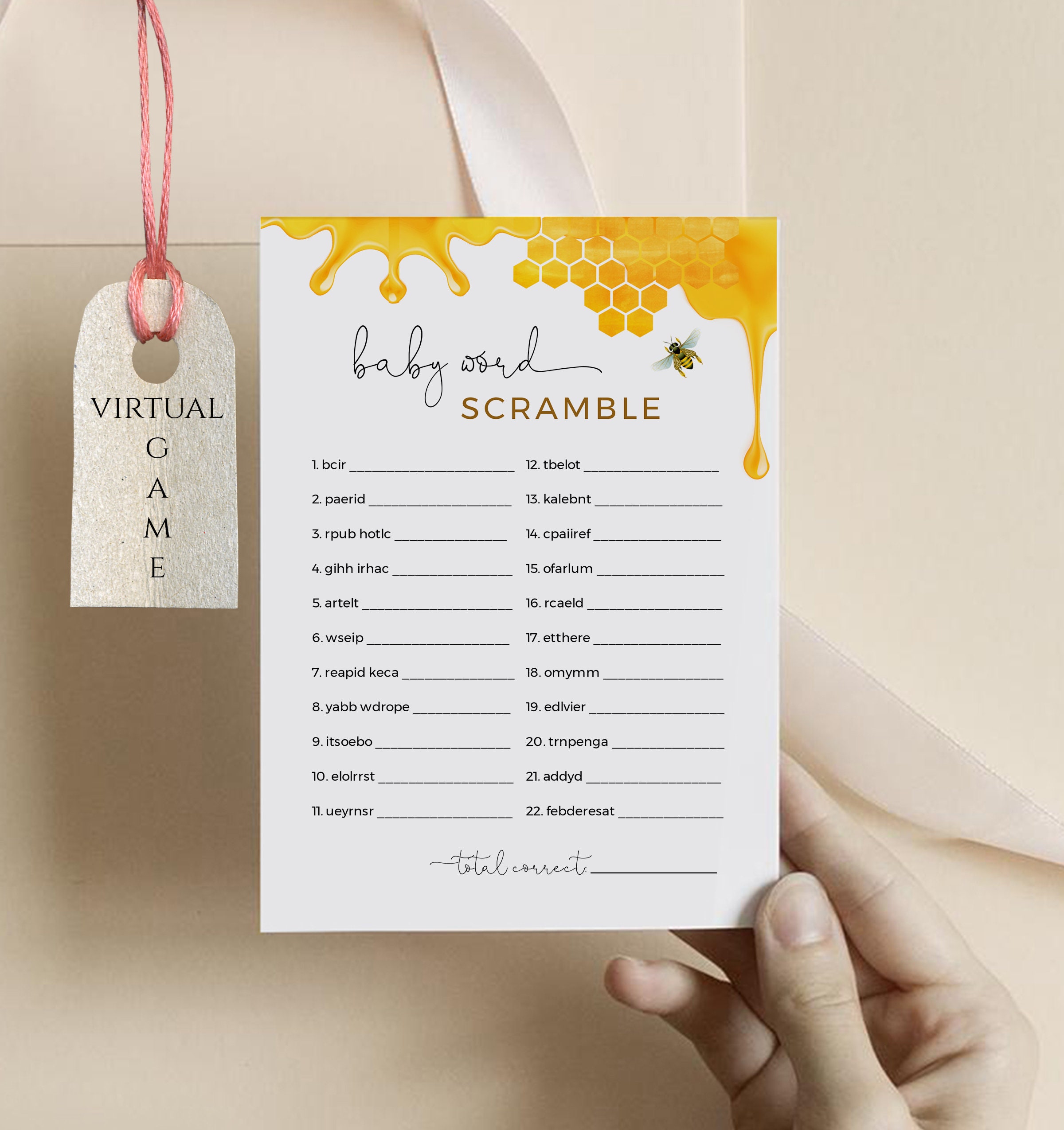 Bee Baby Word Scramble Game Printable Virtual Editable - Etsy