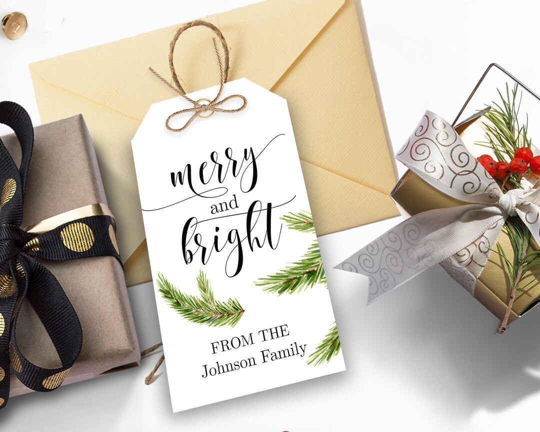 Printable Merry and Bright Christmas Gift Tags Template Instant ...