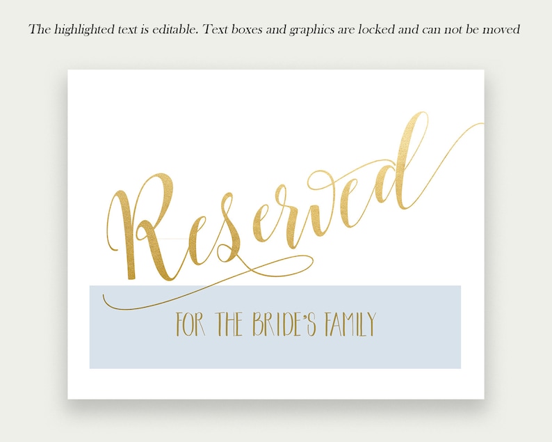 Reserved Sign Template Editable Reserved Printable Wedding | Etsy