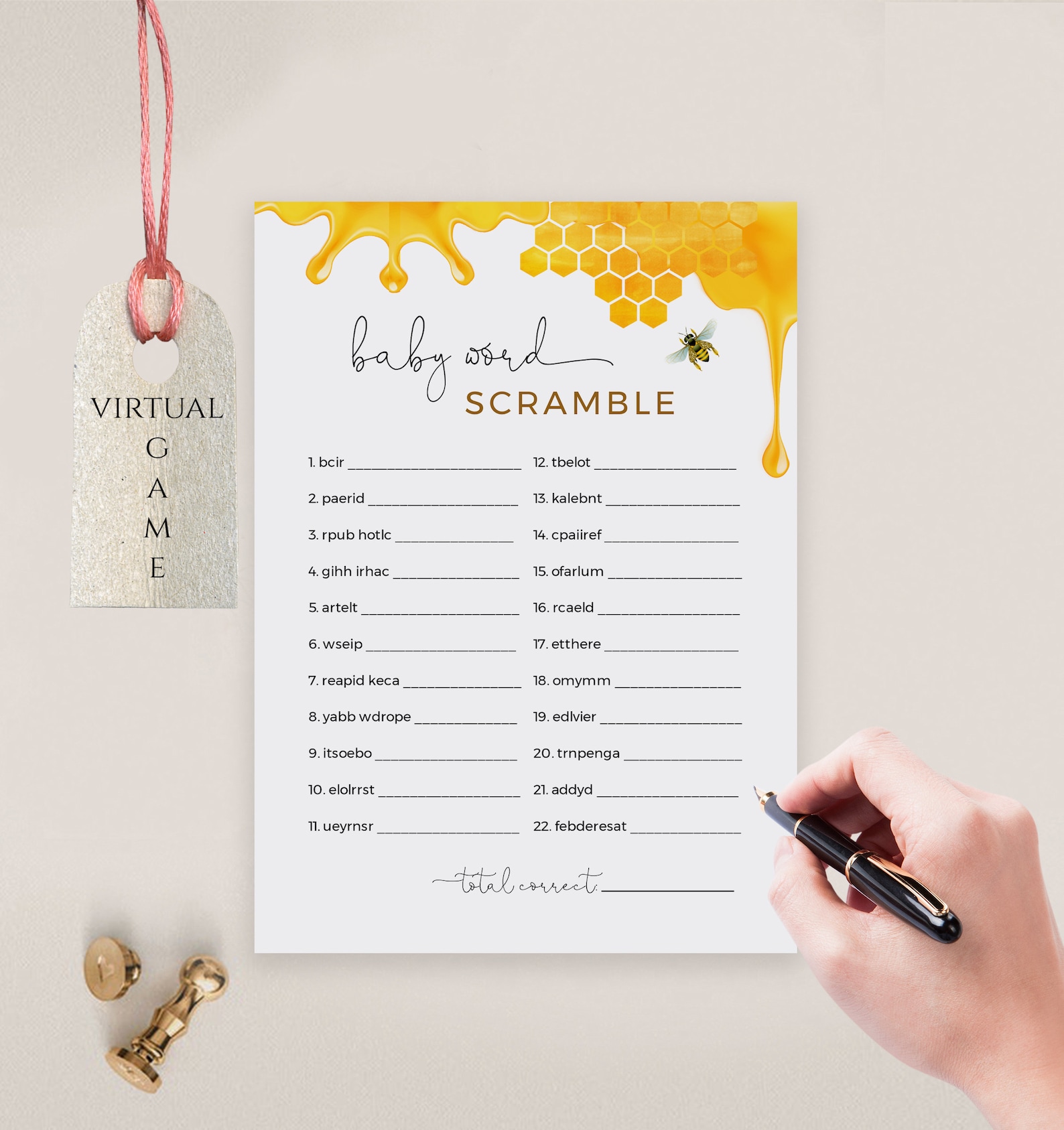 Bee Baby Word Scramble Game Printable Virtual Editable | Etsy