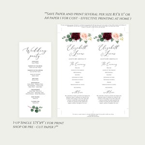 Burgundy Wedding Program Template Printable Order of Service Template ...