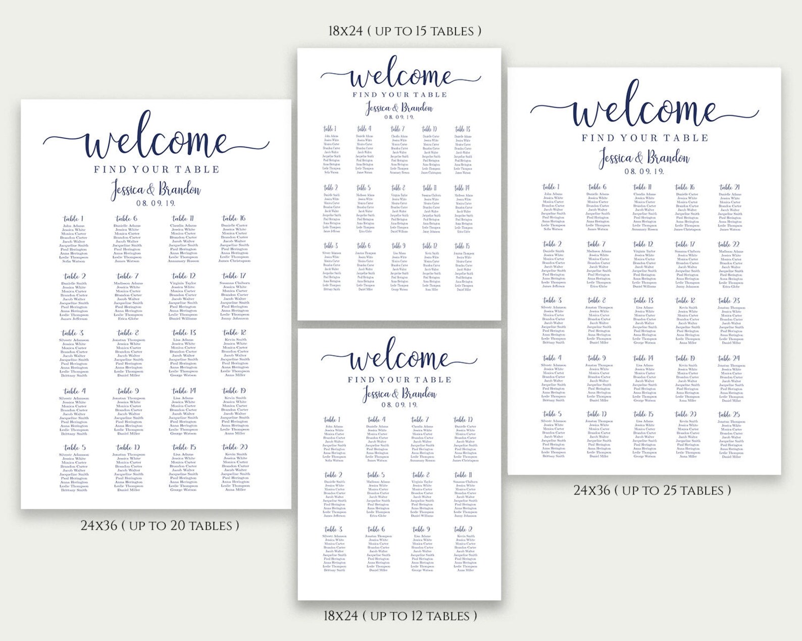 Navy Blue Seating Chart Template PDF up to 350 Editable - Etsy