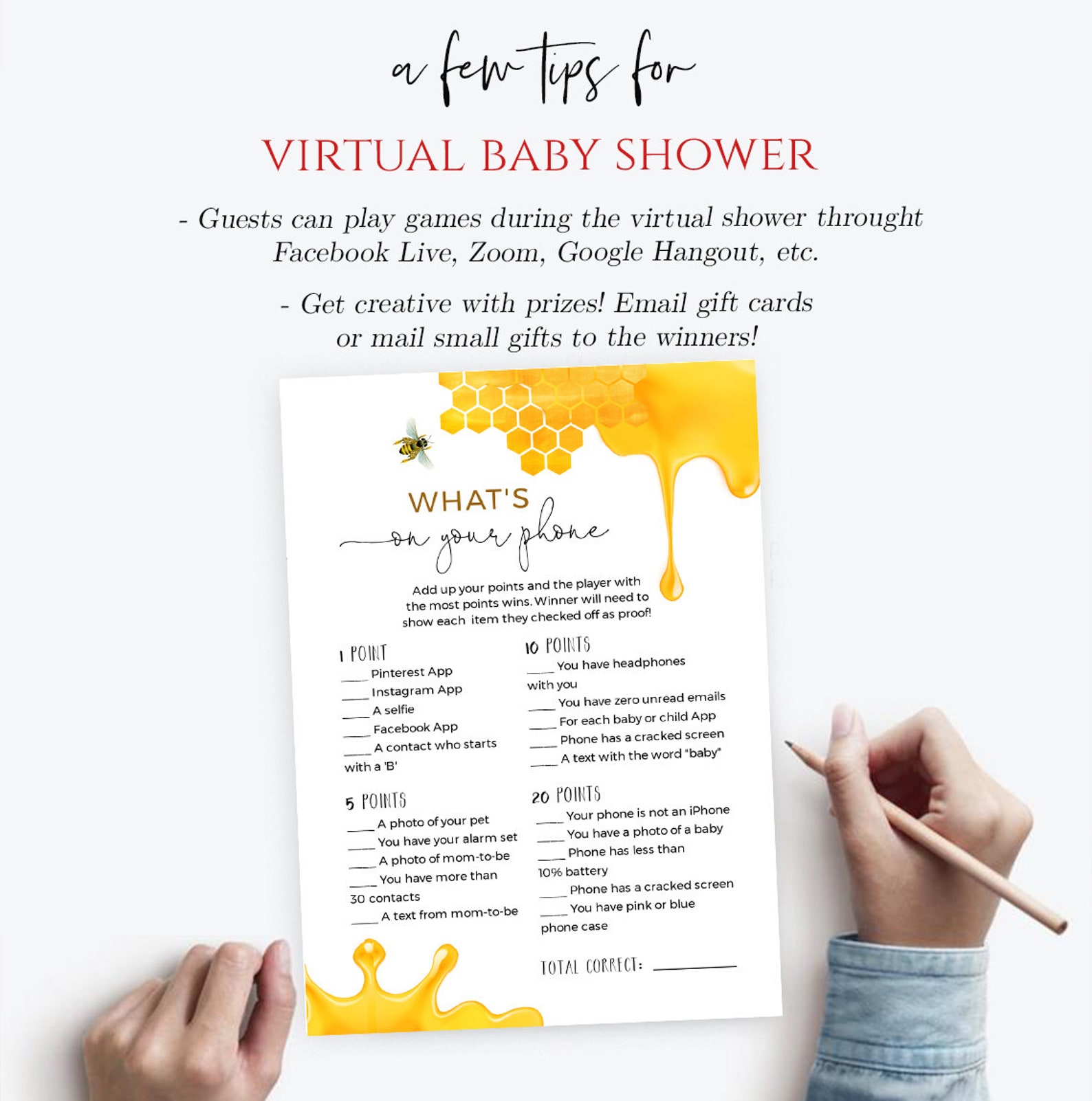 Bee What's on Your Phone Game Printable Virtual Baby - Etsy