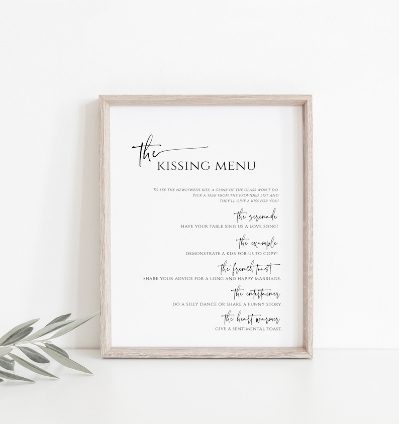 Wedding Kissing Menu Sign & Cards: Minimalist Game (instant Download ...