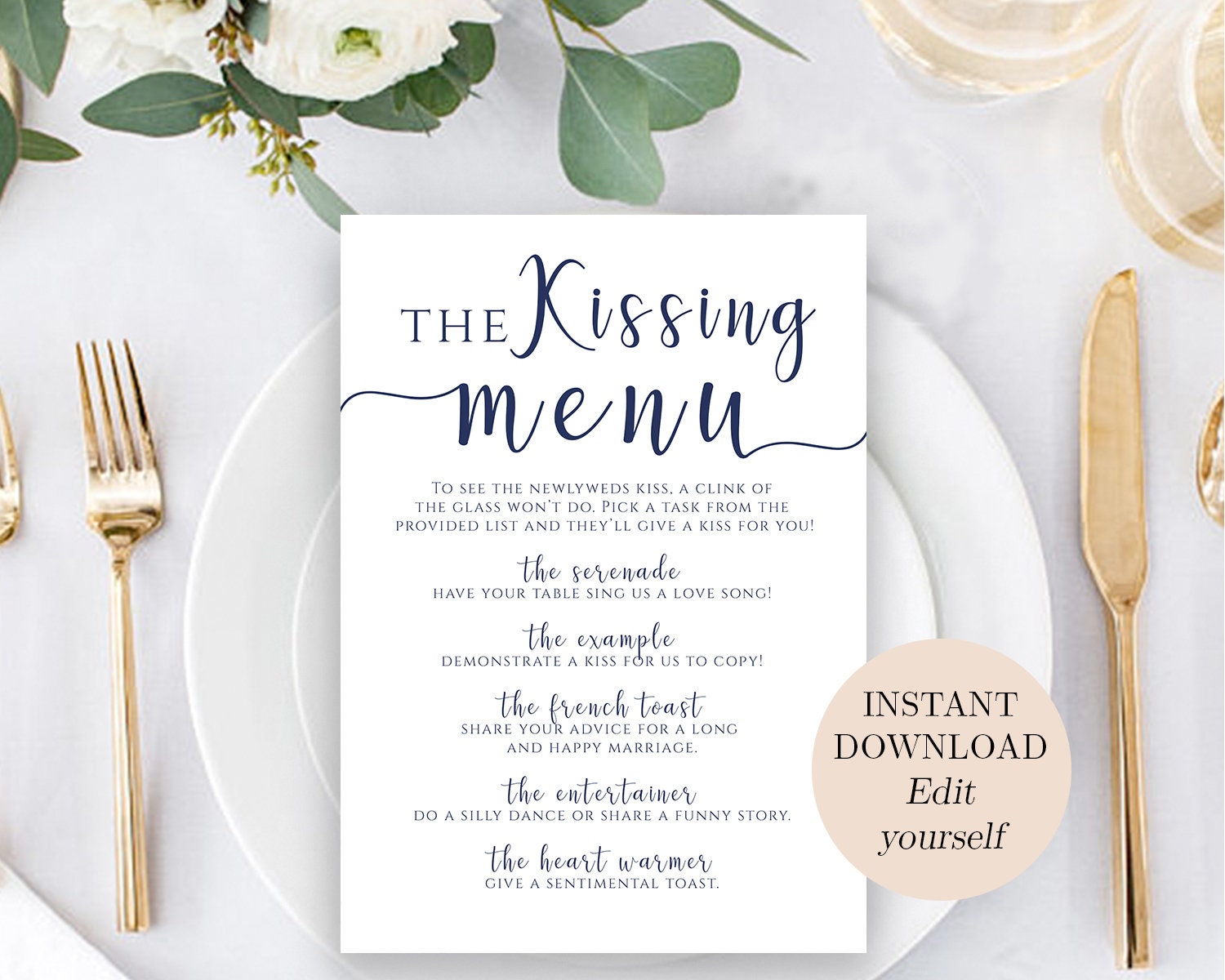 Printable the Kissing Menu Printable Wedding Kissing Menu - Etsy Canada