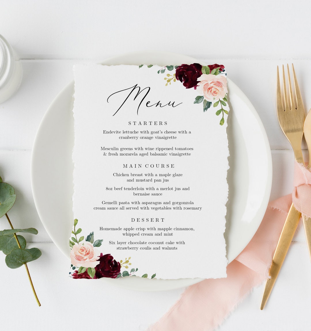 Wedding Menu Cards, Wedding Dinner Menu Card Template, Fully Editable ...