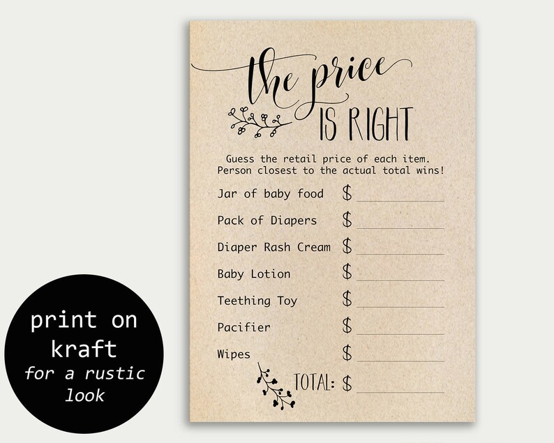 The Price is Right Printable Baby Shower Printable Price is | Etsy