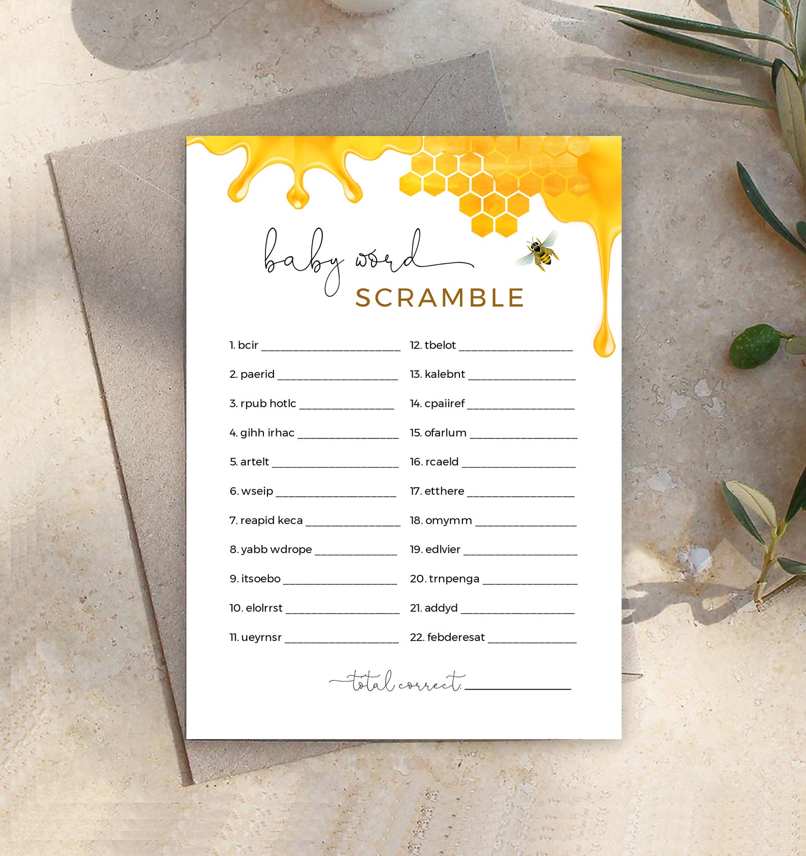 Bee Baby Word Scramble Game Printable Virtual Editable | Etsy