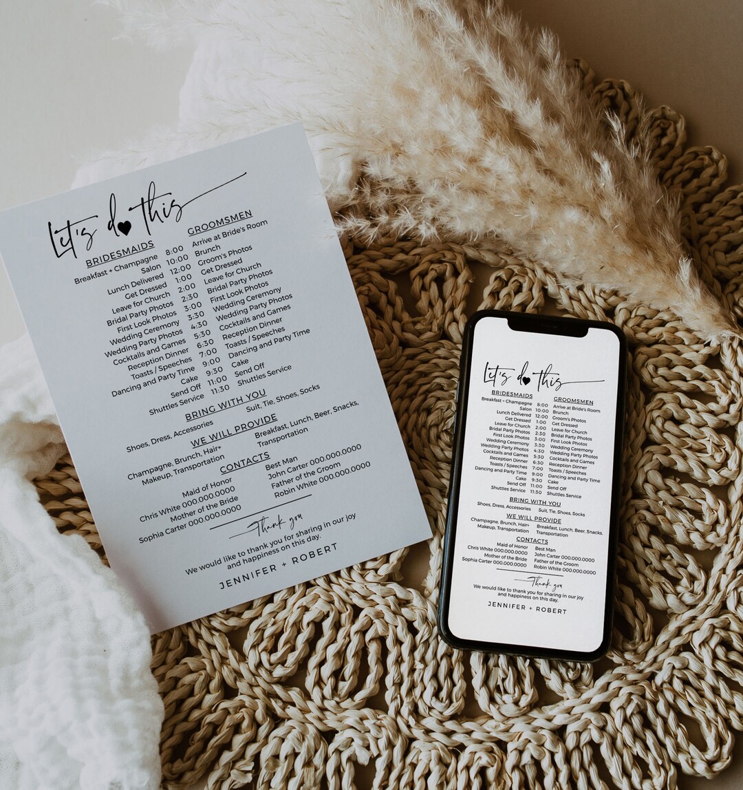 Modern Welcome Timeline Template, Minimalist Wedding Order of Events ...