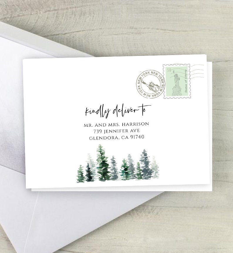 Envelope Template Pine Tree Wedding Address Printable Instant | Etsy
