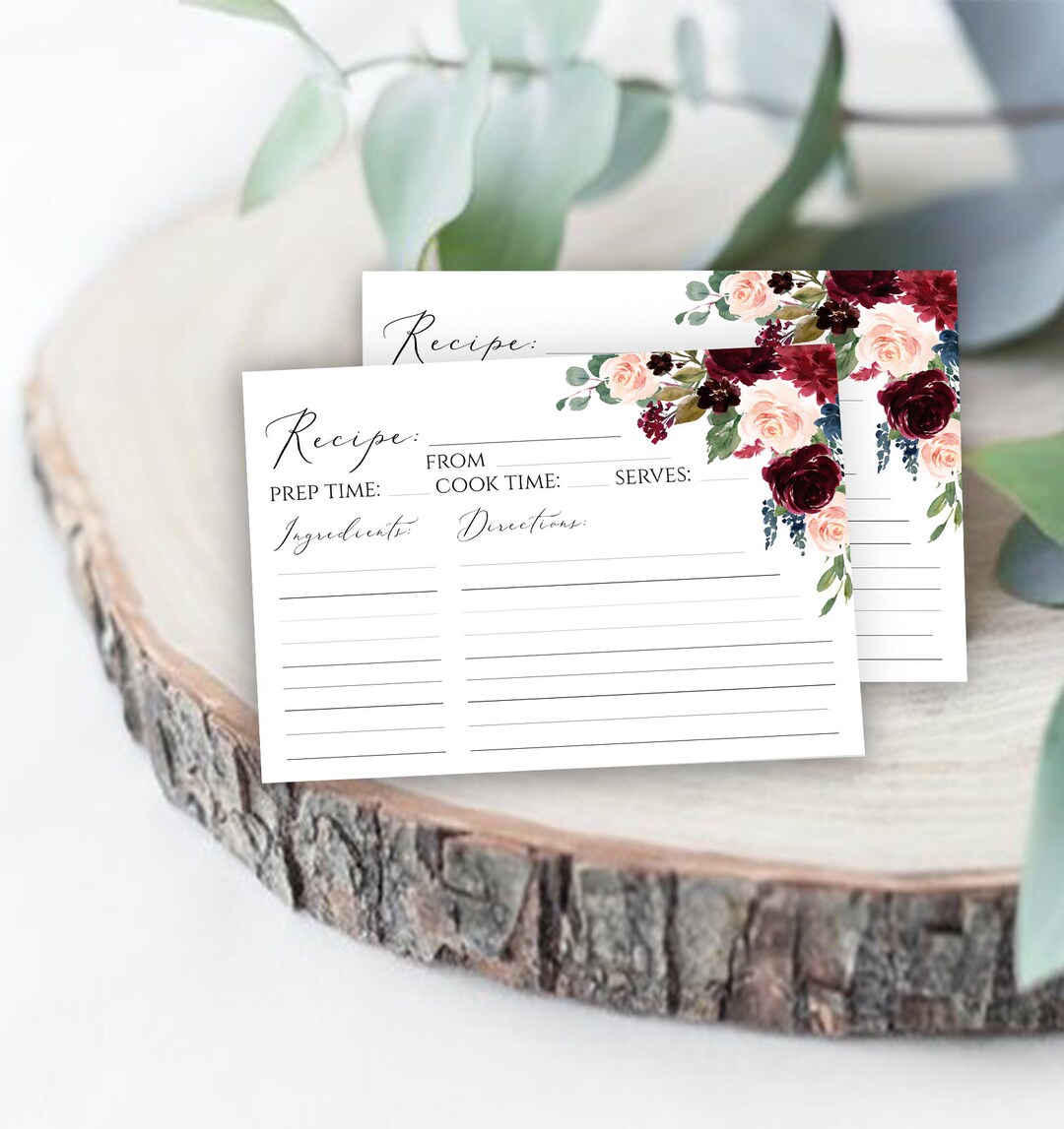Recipe Card Printable Recipe Card DIY Recipe Card Burgundy Recipe Card ...