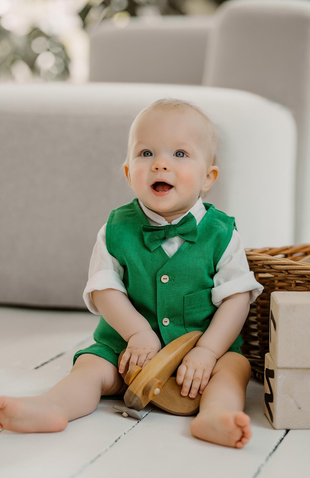 Boy Linen Outfit Baby Green Suit Boy Christening Outfit Kids Luxury ...