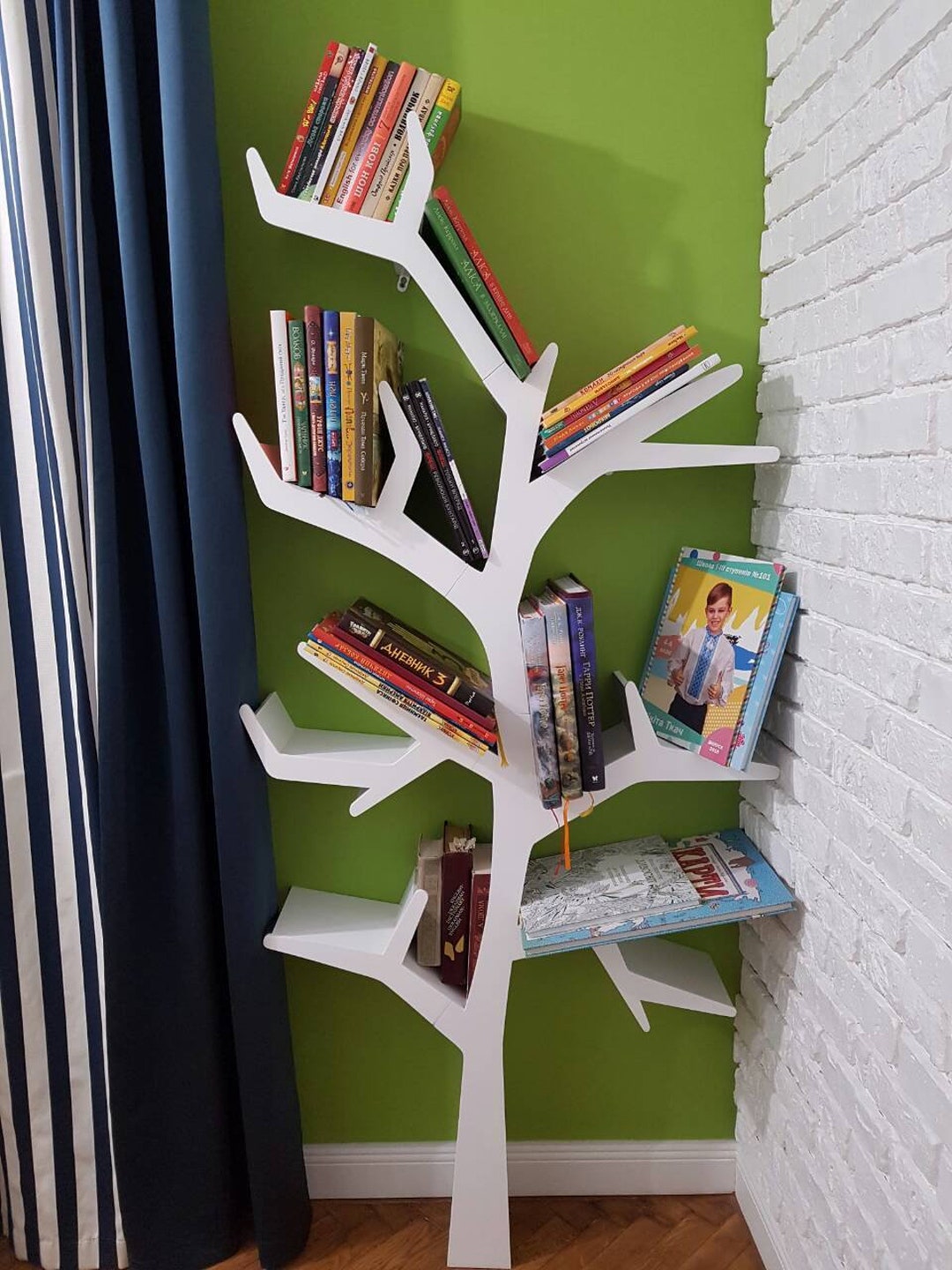 Mid-century Tree-shaped Bookshelf, Handmade Shelves for Holding Books ...