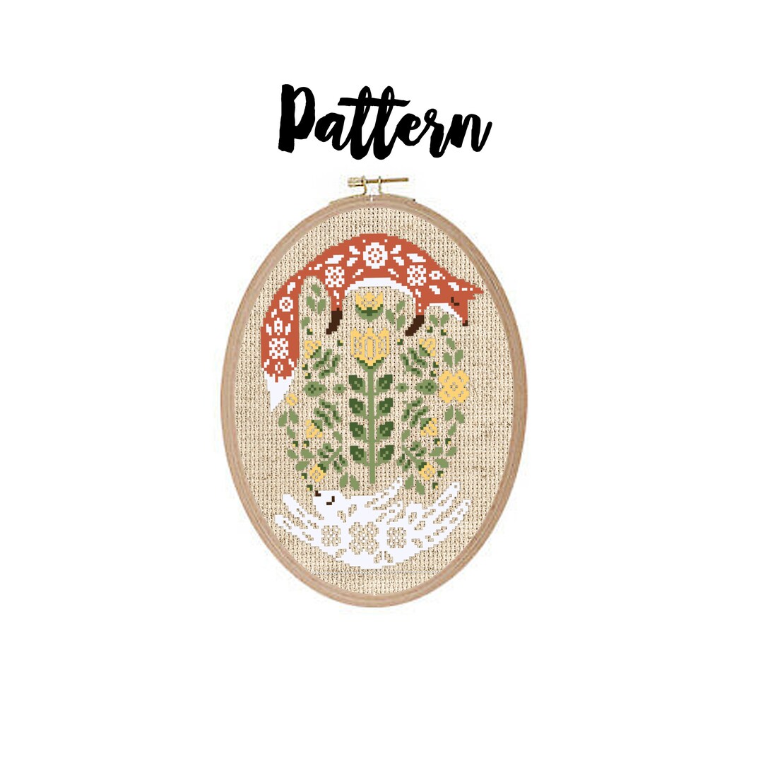Folk Art Hare and Fox || Cross Stitch Needlepoint Pattern - Etsy