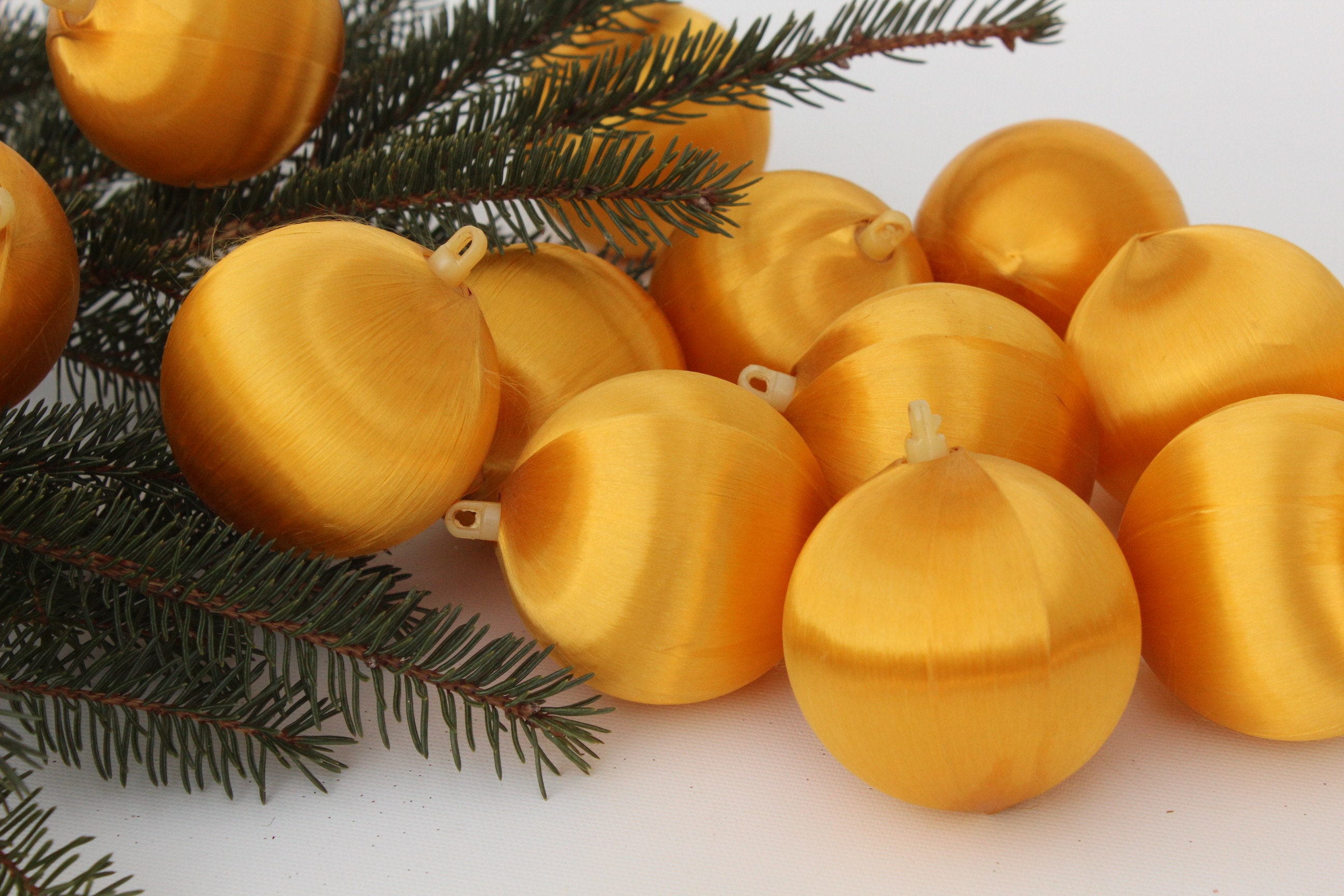 GOLD Color Set of 14 Vintage SATIN Christmas Tree Ornaments - Etsy