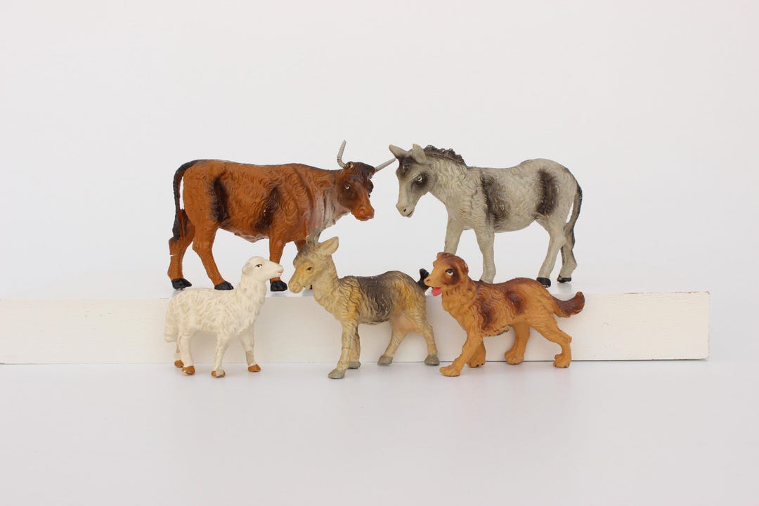The Animals of the Nativity Set of 5 Vintage NATIVITY Figures, PLASTER ...