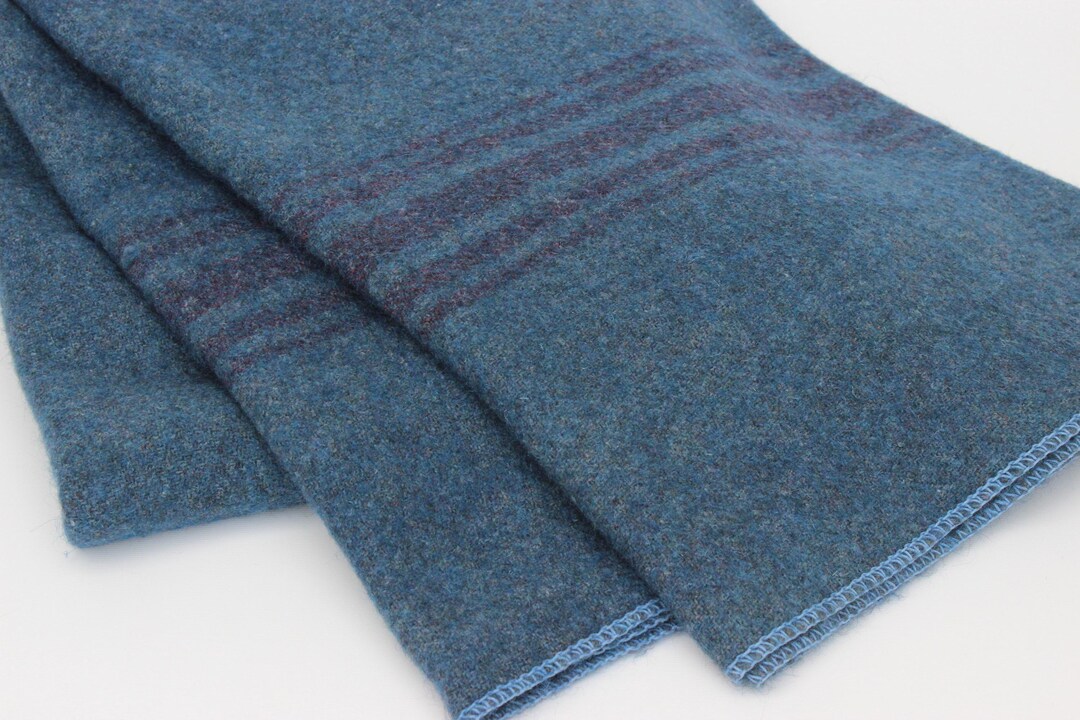 Vintage NAVY Blue Wool Blanket, TWIN Size Bed, Sea Side Decor, Made in ...