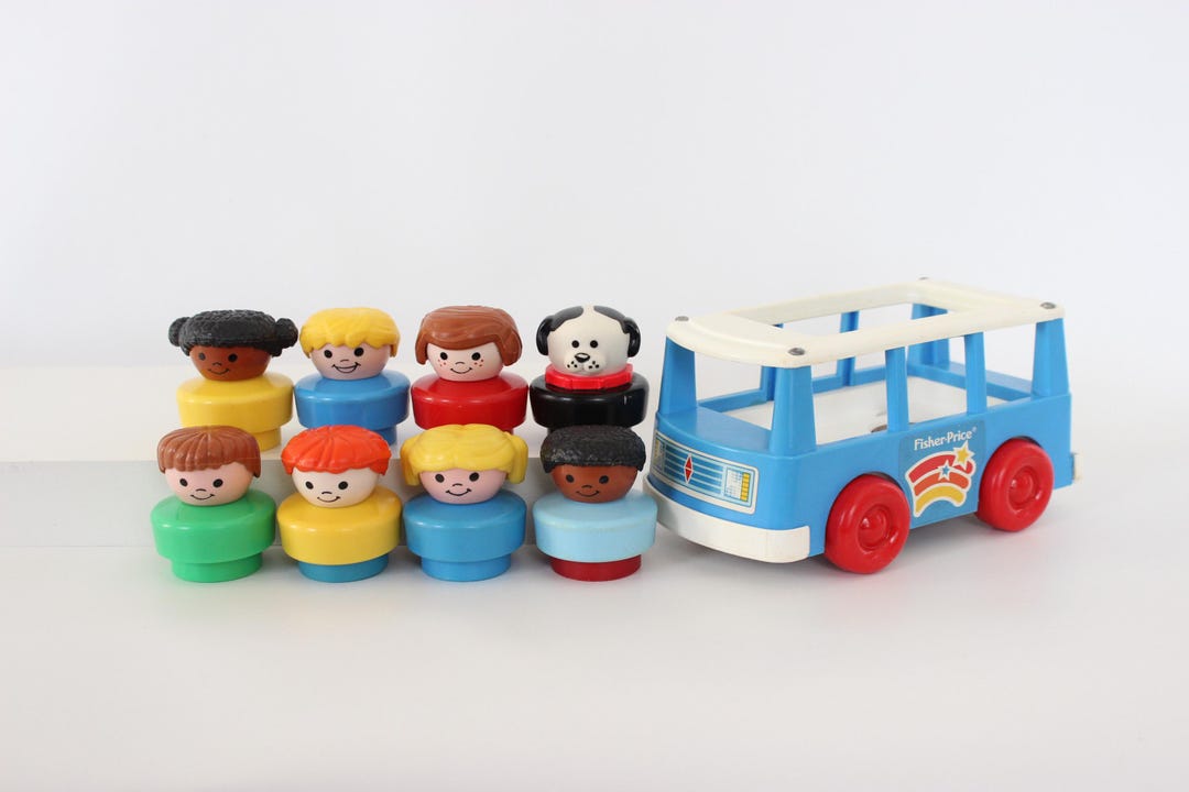 Set of 8 Vintage Fisher Price CHUNKY Little People & School Bus, 1990 ...
