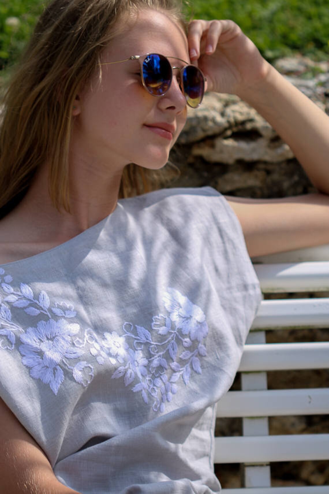 Linen Handmade Embroidered Top, Sleeveless Linen Blouse, Dressy Linen ...