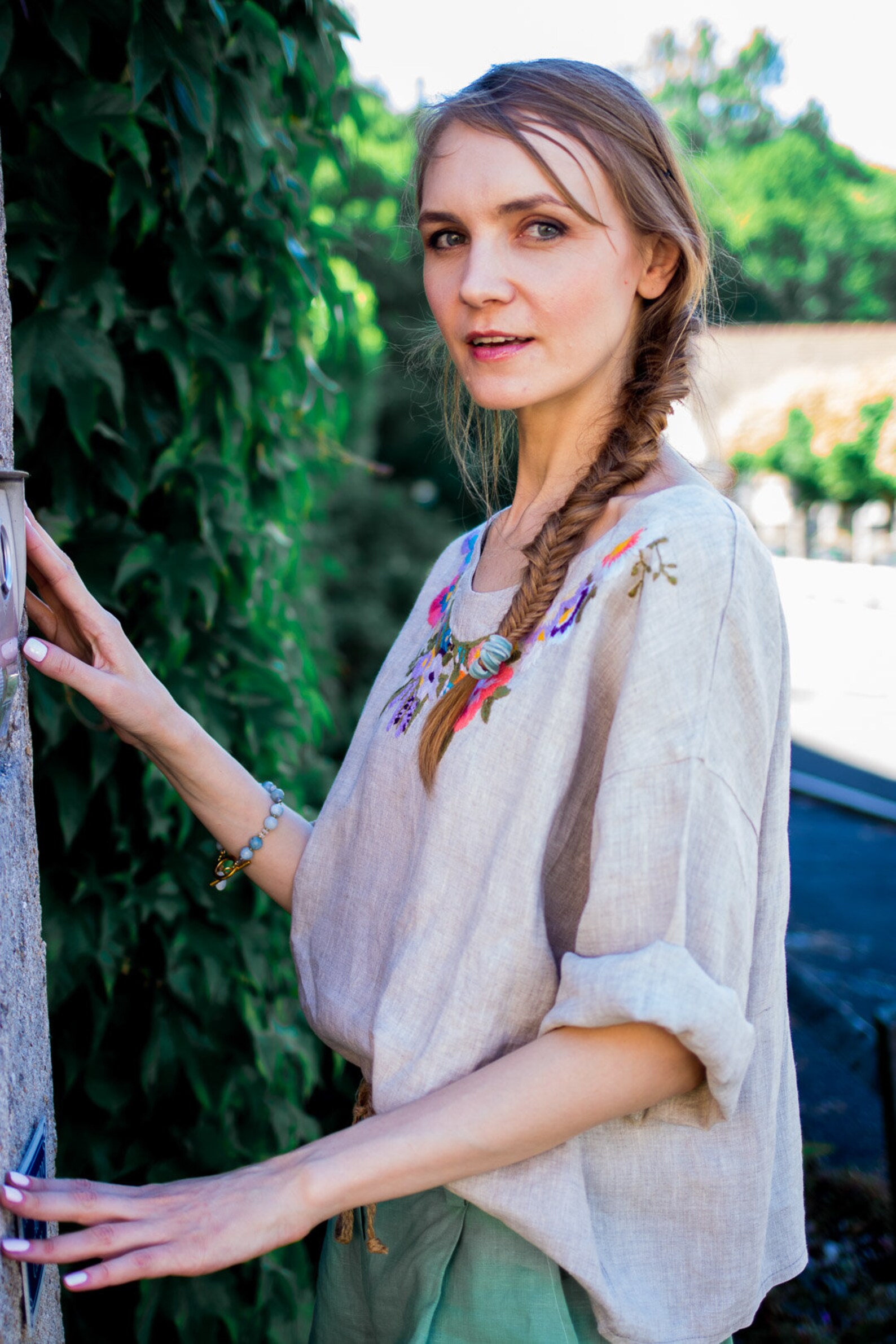 Dressy Linen Long Sleeve Top, Peasant Style Blouse With Hand ...