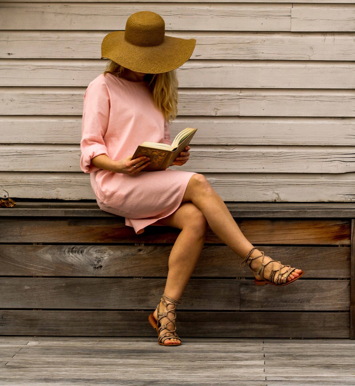 Linen Midi Dress, Dress in Peach Color, Linen Summer Dress, Women Large ...