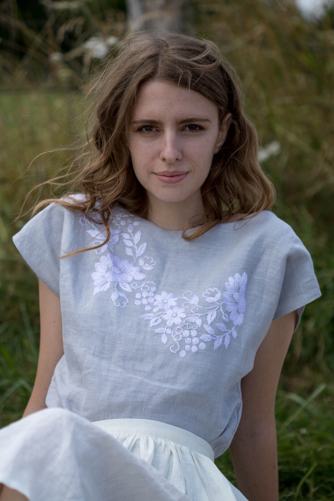 Linen Handmade Embroidered Top, Sleeveless Linen Blouse, Dressy Linen ...